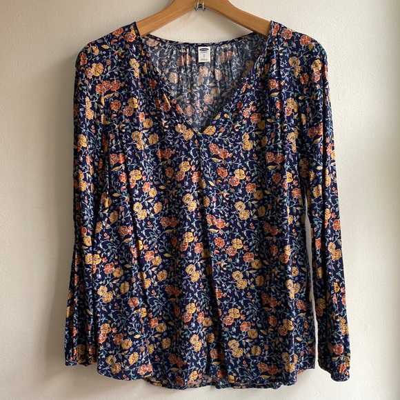 Old Navy | Tops | Old Navy Blue And Orange Floral Tunic Top | Poshmark